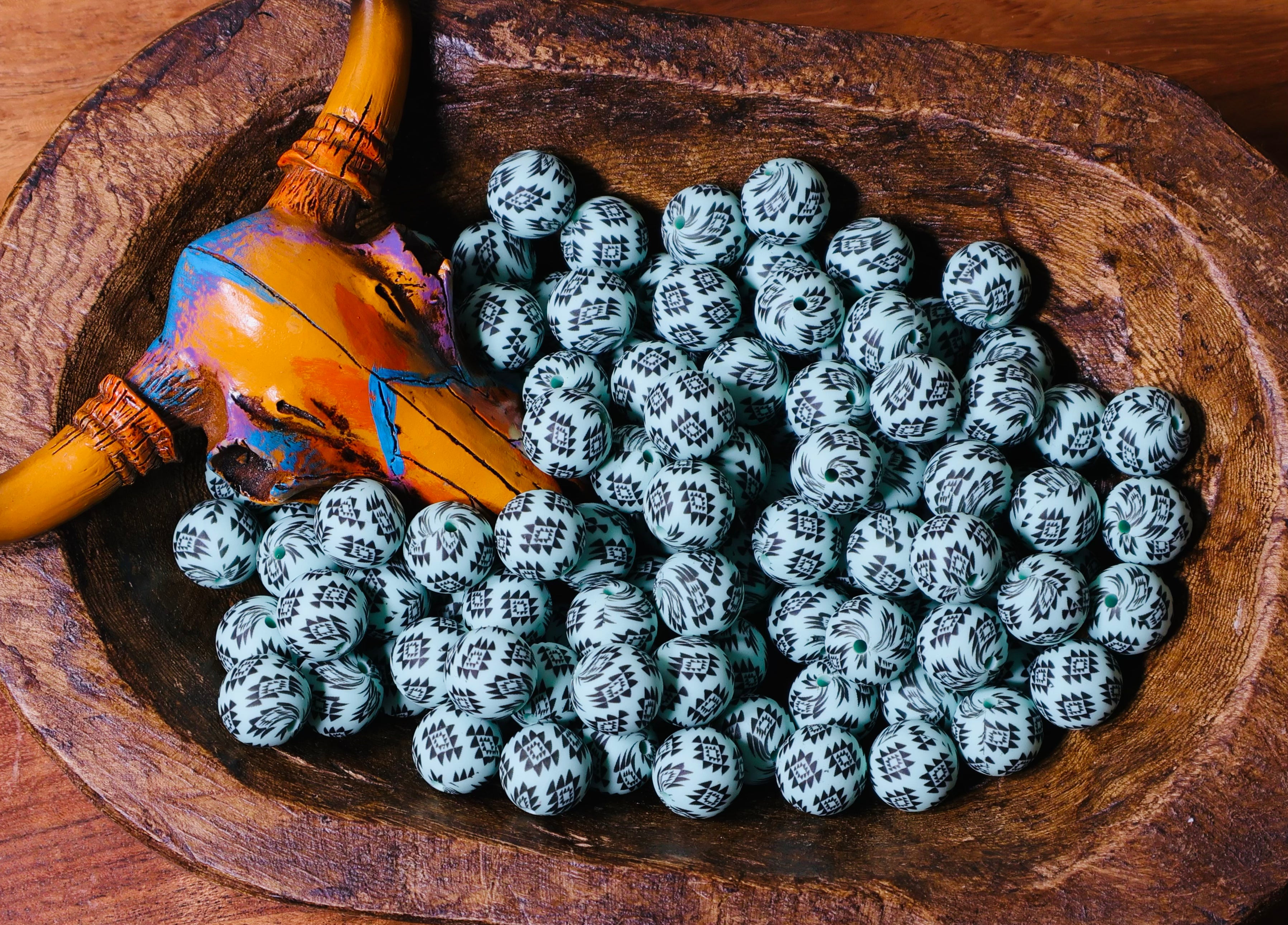 15mm Mint Aztec beads (pack of 5) – Fire and Hyde Bead Supply
