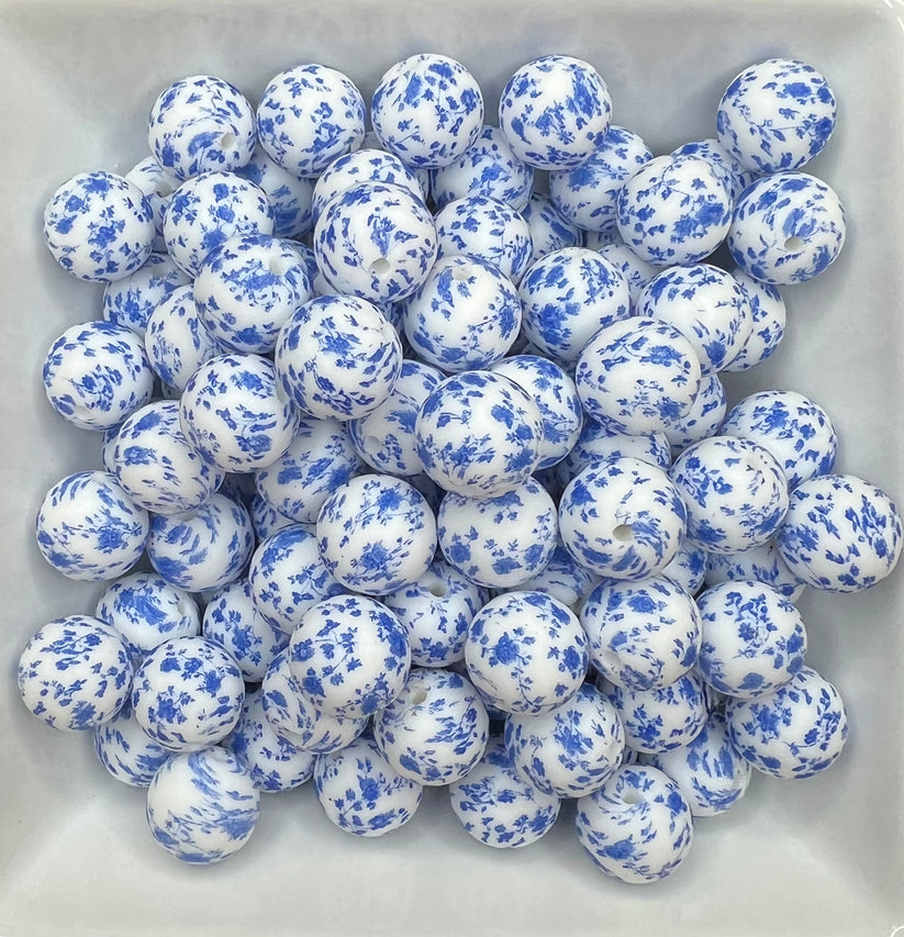 15mm Rosette Blue floral print bead EXCLUSIVE – Fire and Hyde Bead Supply