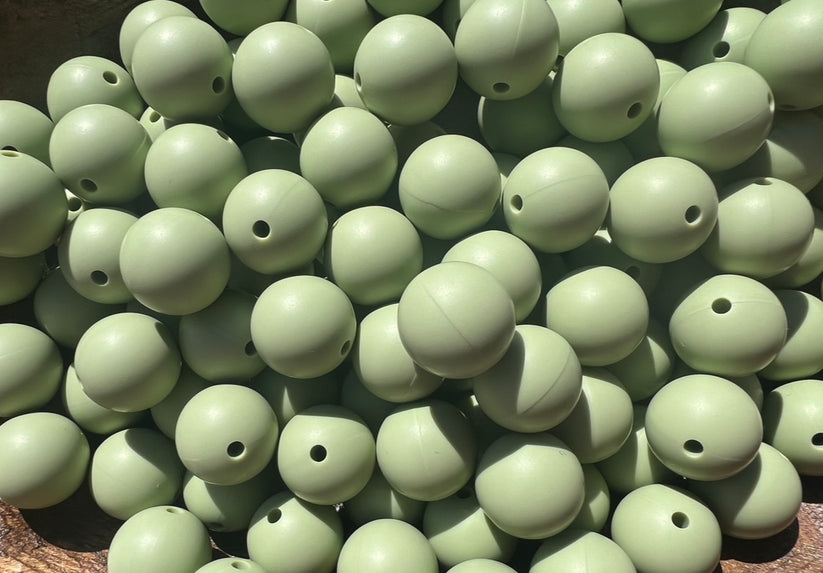 15mm Sage Green silicone bead – Fire and Hyde Bead Supply